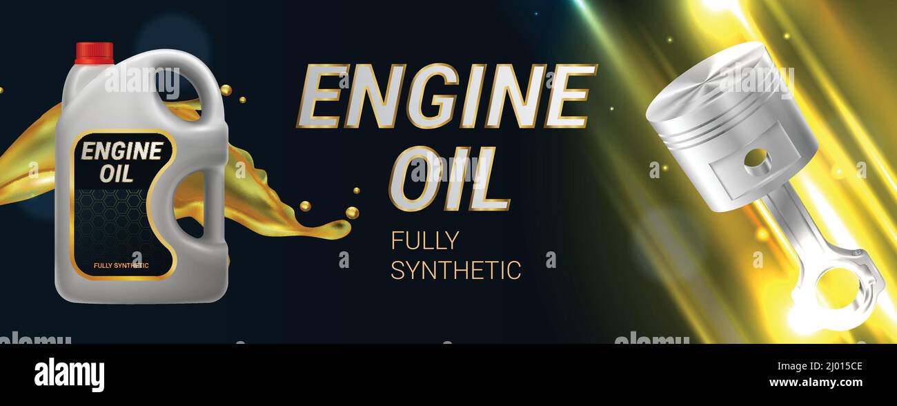 Engine oil advertising realistic horizontal illustration with plastic ...