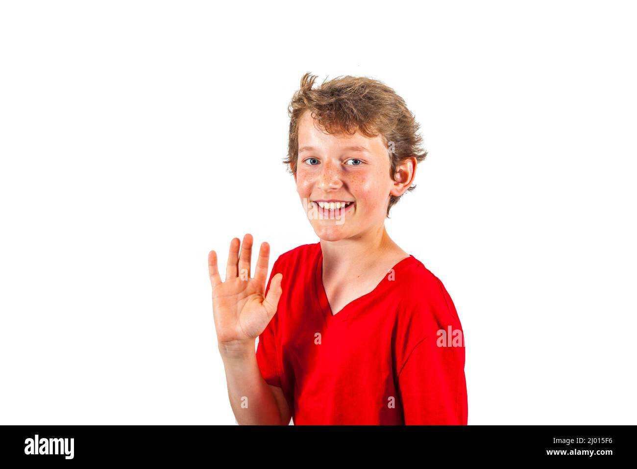 happy joyful boy gives sign Stock Photo - Alamy