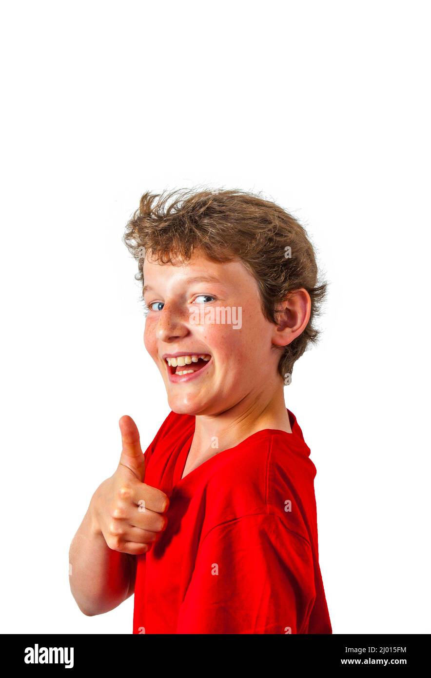 happy joyful boy gives sign Stock Photo - Alamy