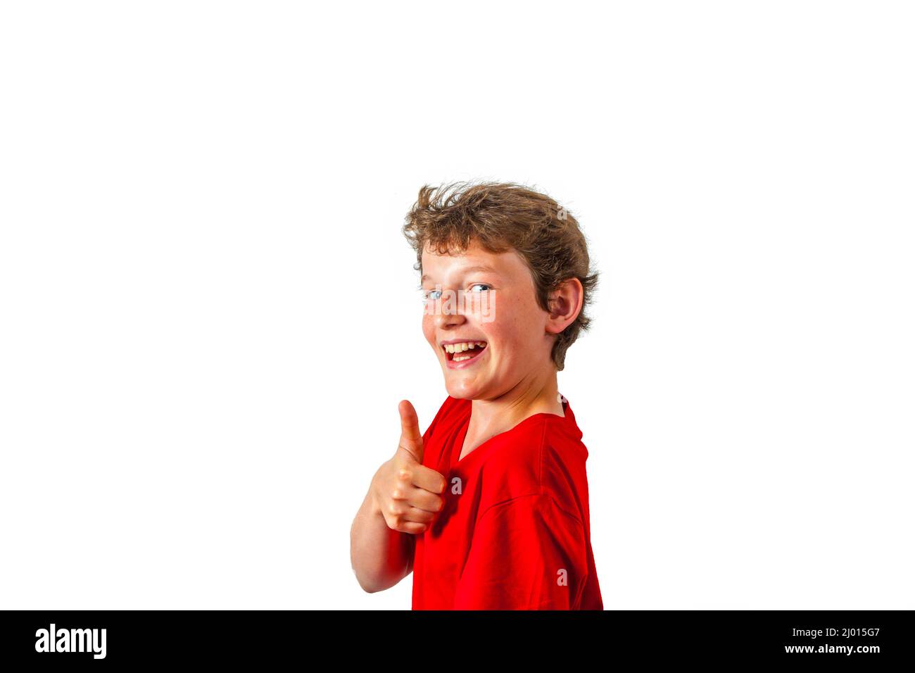 happy joyful boy gives sign Stock Photo - Alamy
