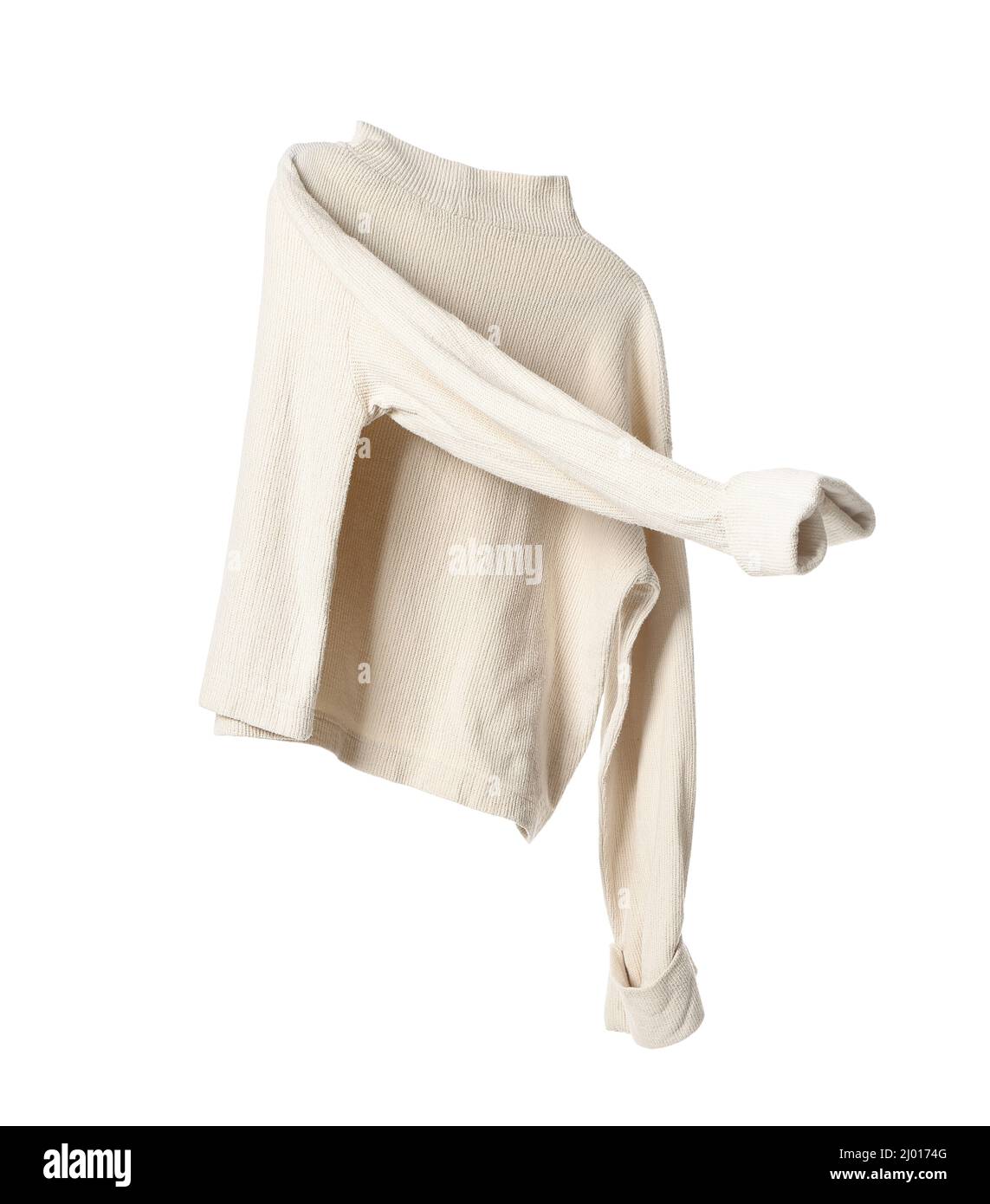 Flying stylish sweater on white background Stock Photo - Alamy