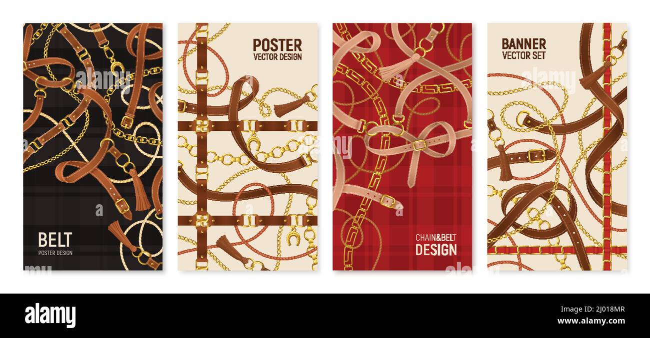 Belt vertical banners set with chain realistic isolated vector ...