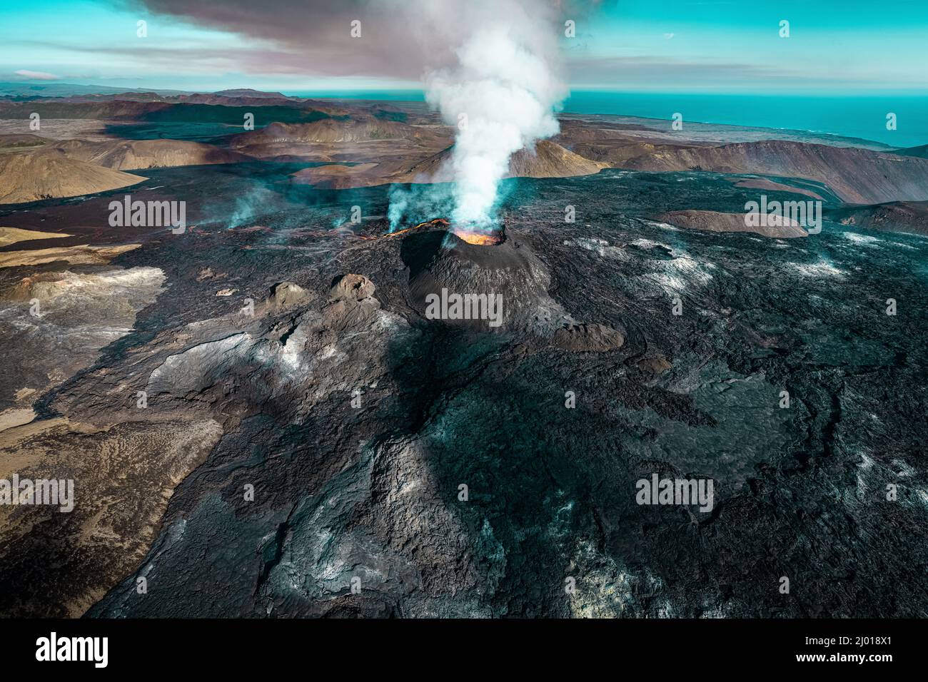 Fagradalsfjall volcano eruption in Iceland. September 2021 Stock Photo ...