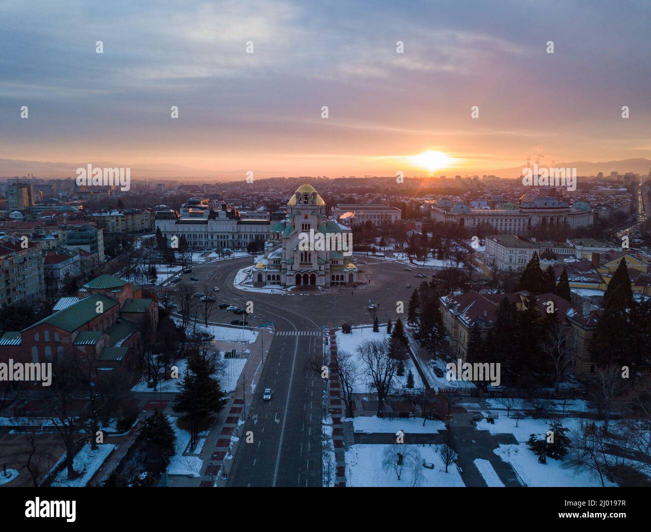 Beautiful view of the Alexander Nevsky Cathedral in the cold winter in ...