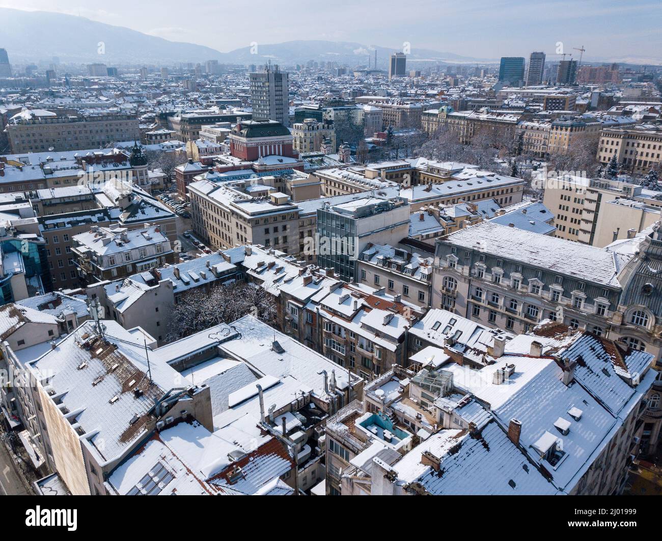 An aerial view of Sofia city in Bulgaria during the winter Stock Photo ...