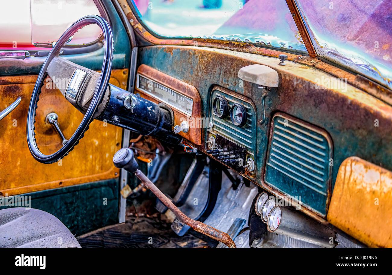 Dashboard of Old Rusty Chevy Truck Stock Photo - Alamy