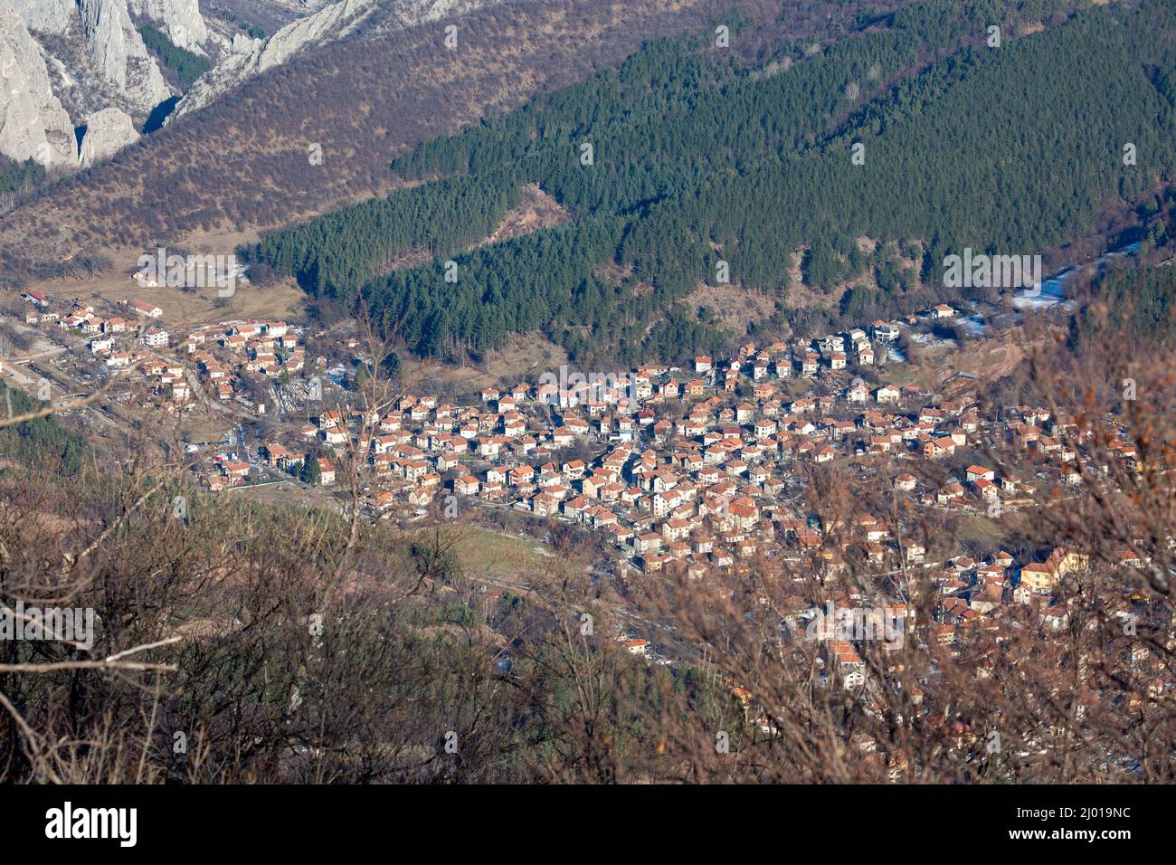 Aerial shot of a village of Steinbach near Bad Liebenstein, Thuringian ...