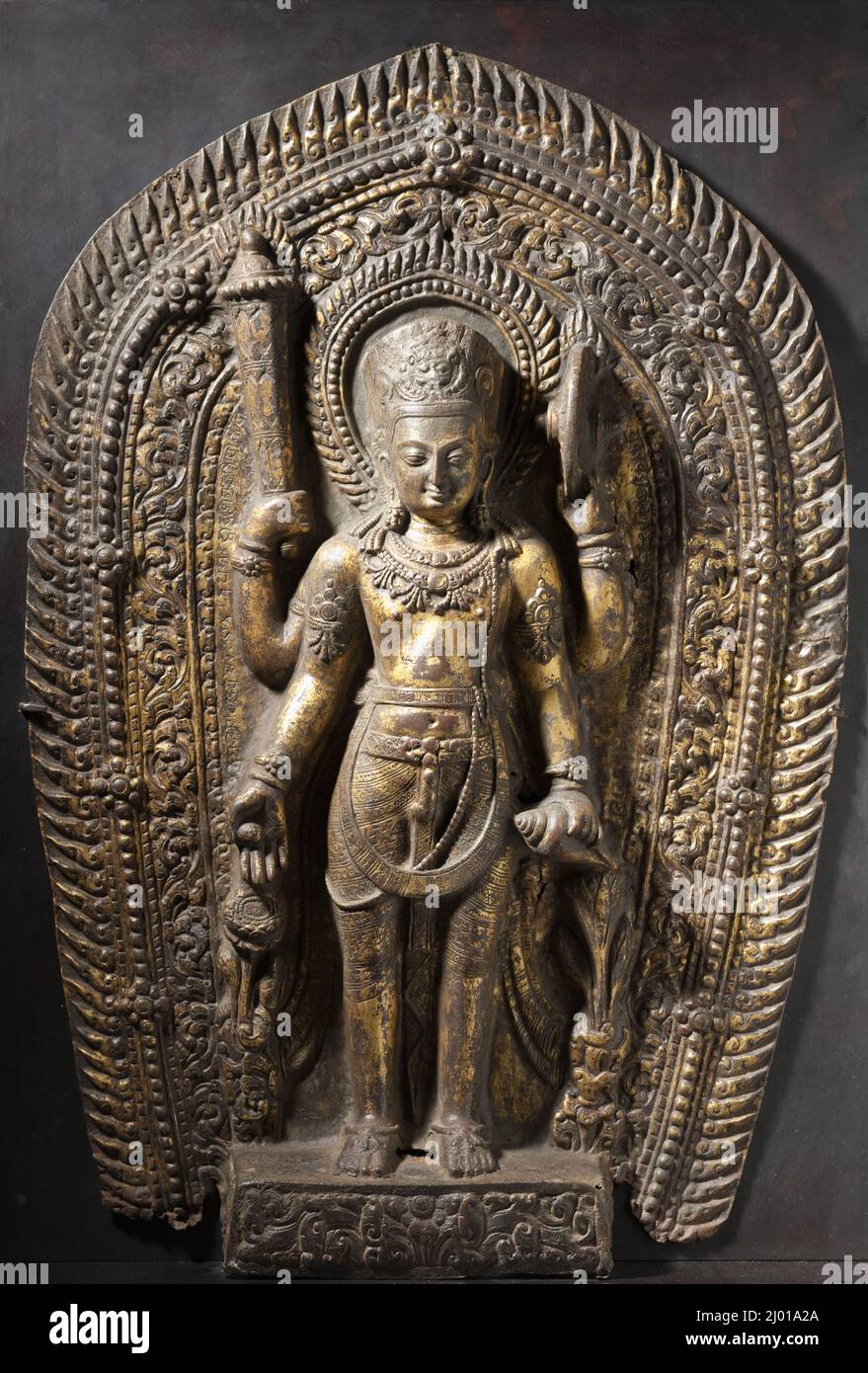 The Hindu God Vishnu. Nepal, 1180. Sculpture. Repoussé copper alloy ...