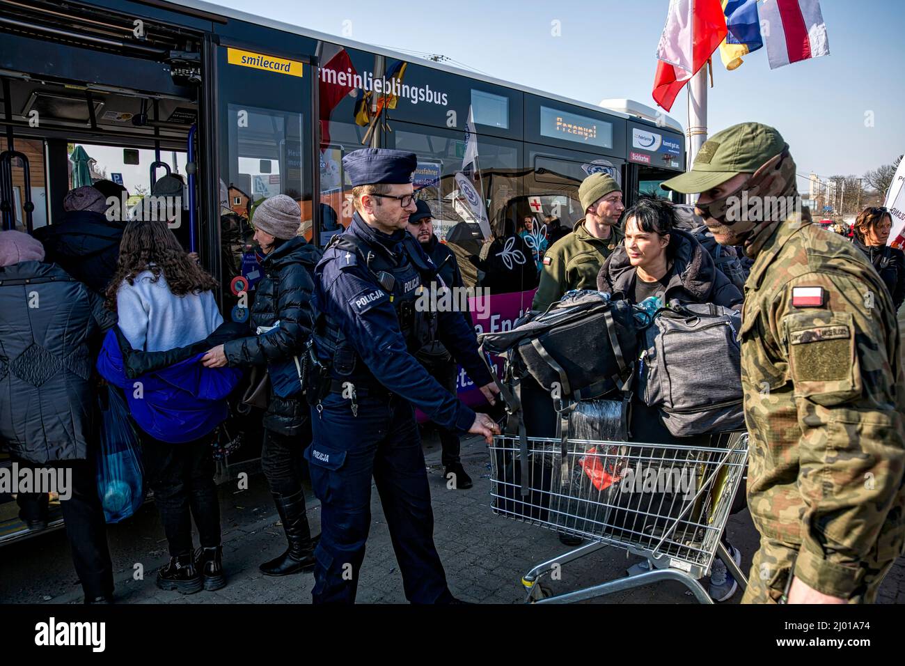 War in Ukraine, refugee in Medyka, Poland, crossing border Stock Photo ...