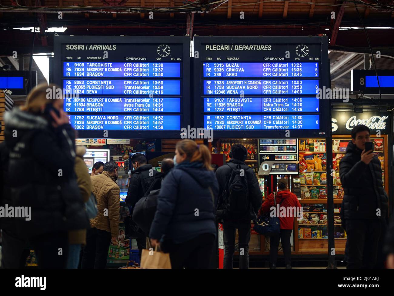 Bucharest, Romania - March 04, 2022: The arrival departure board from ...