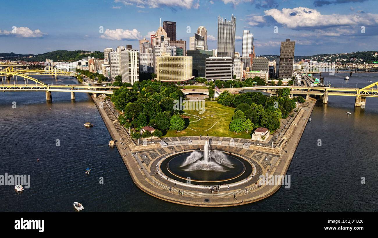Aerial view of a two rivers separating with a landscape full of ...