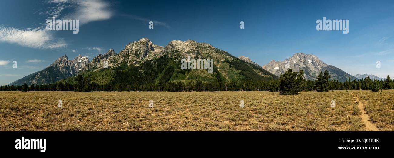 Panorama of Flat Valley and the Grand Teton Range Rising Above summer ...
