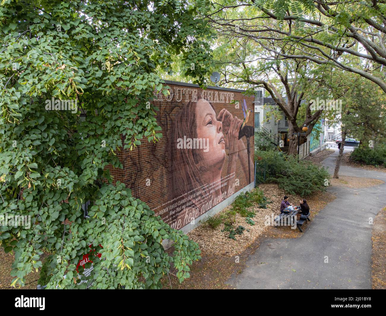 Beautiful painting on the wall in the Lhasa de Sela mural park with ...
