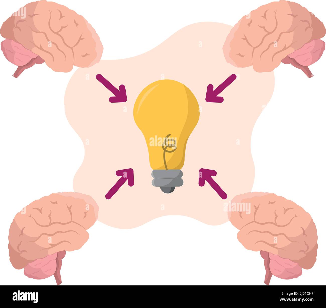 Group of brain icons around a lightbulb Business teamwork concept ...