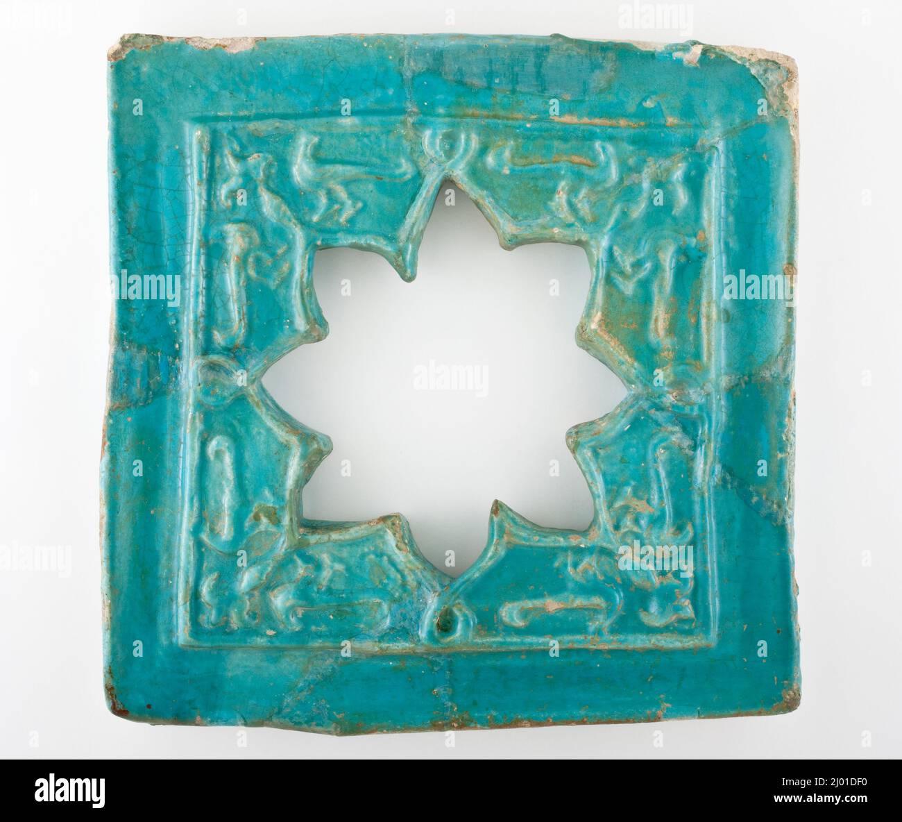 Tile. Probably Iran, 13th century. Ceramics. Fritware, molded and ...