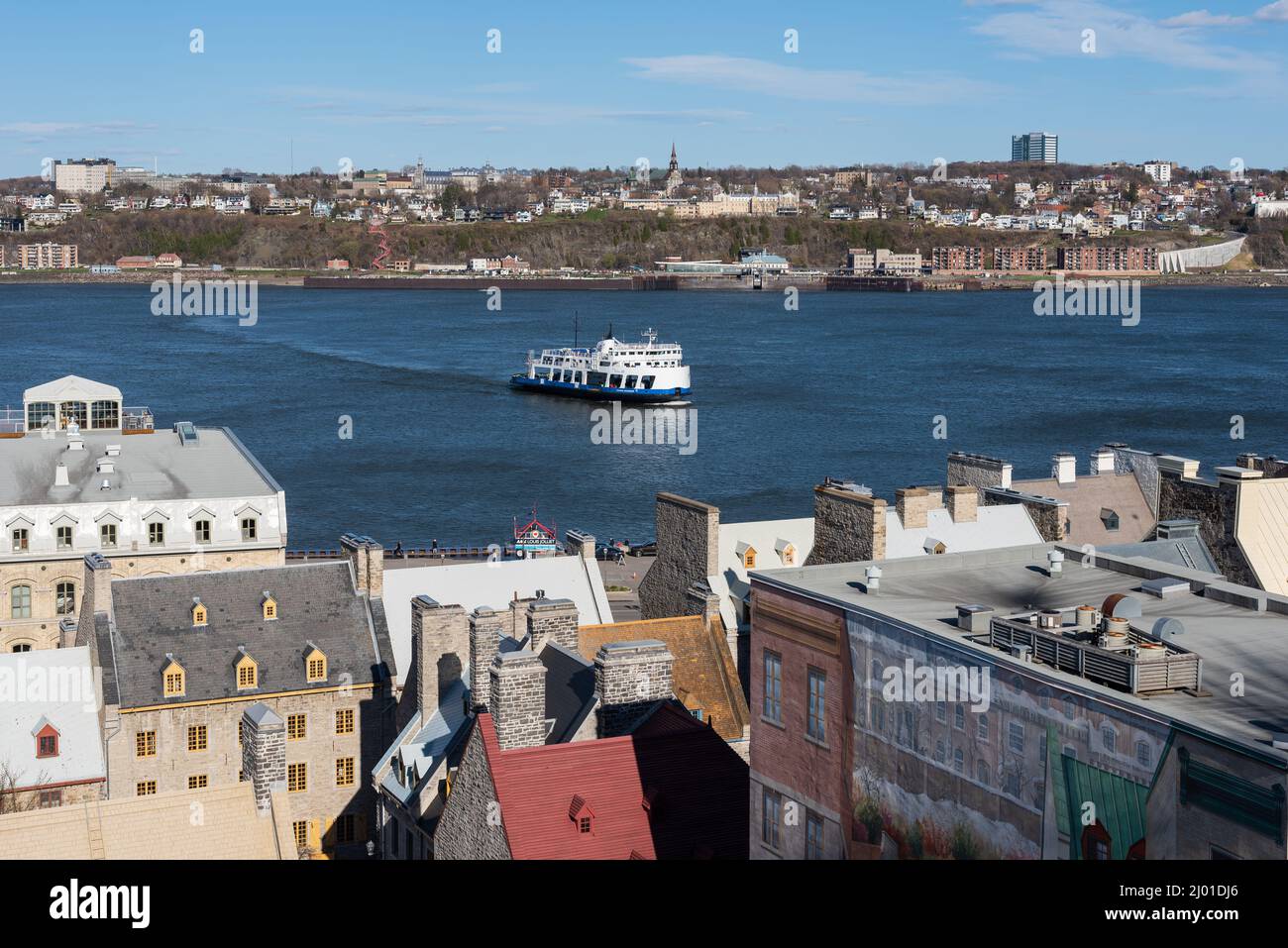 The ferry crossing the St Lawrence river between Levis and Quebec city ...