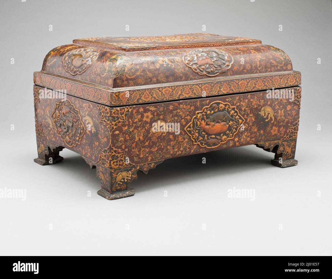 Box. Iran, 19th century. Lacquer. Wood, papièr maché, and lacquer Stock ...