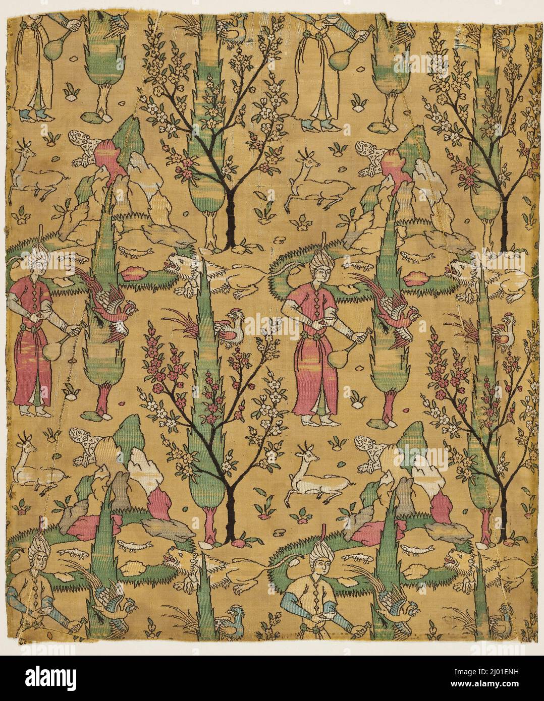 Textile with Design of Wine Bearer in Landscape. Iran, 16th century ...
