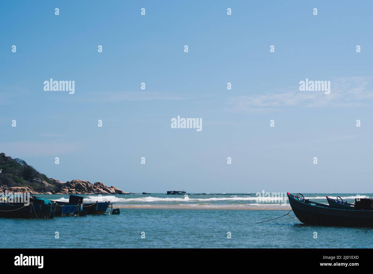 Aquamarine azure seascape clear sky view. Real nature beauty background ...