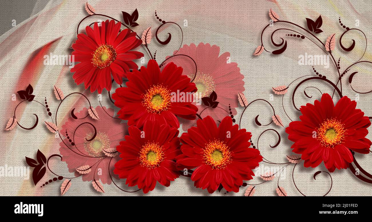 3d wallpaper texture, red gerbera daisies, abstract canvas textures ...