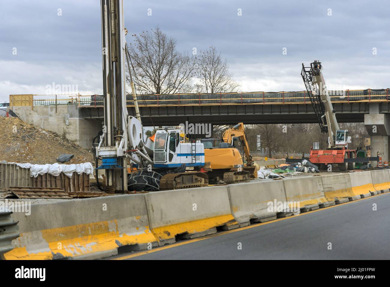 Renovation bridge construction site on reconstruction of the bridge of ...