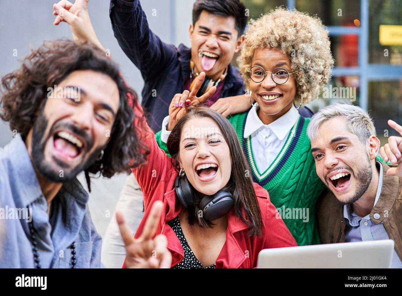 Group people celebrate smiling fun young woman hi-res stock photography ...