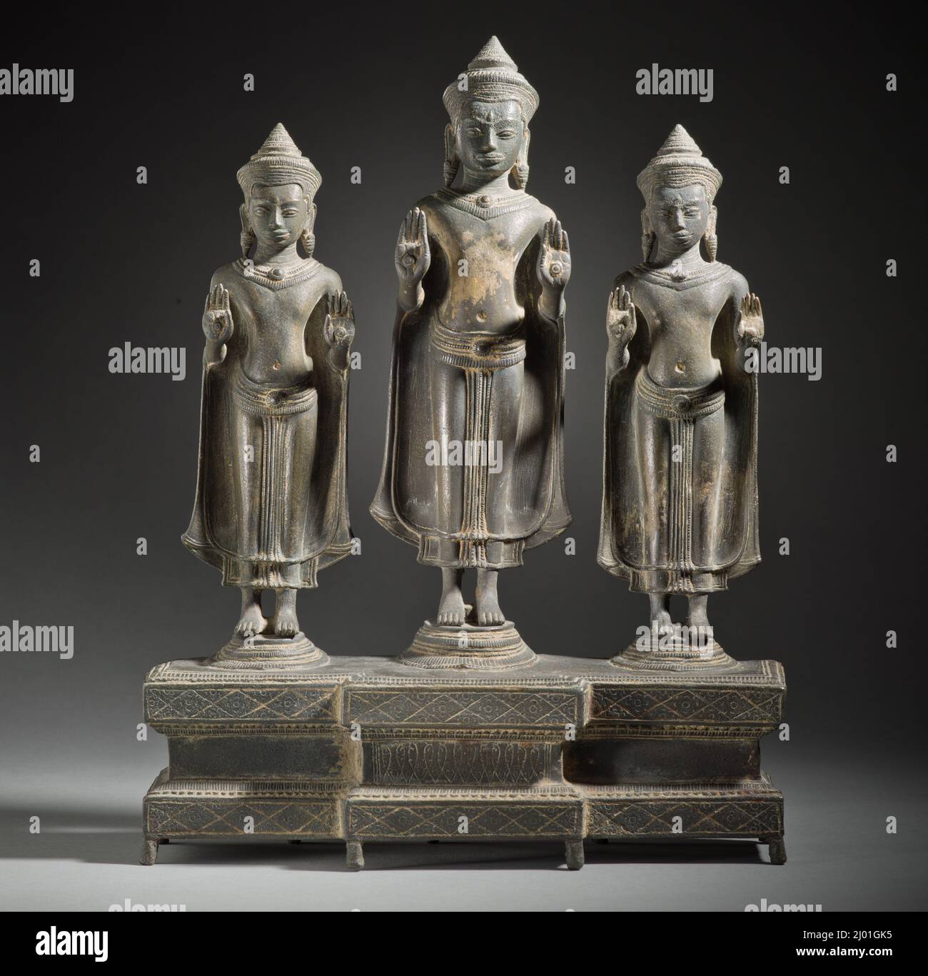 Buddhist Triad. Thailand, Pimai (?), 13th century. Sculpture. Copper ...