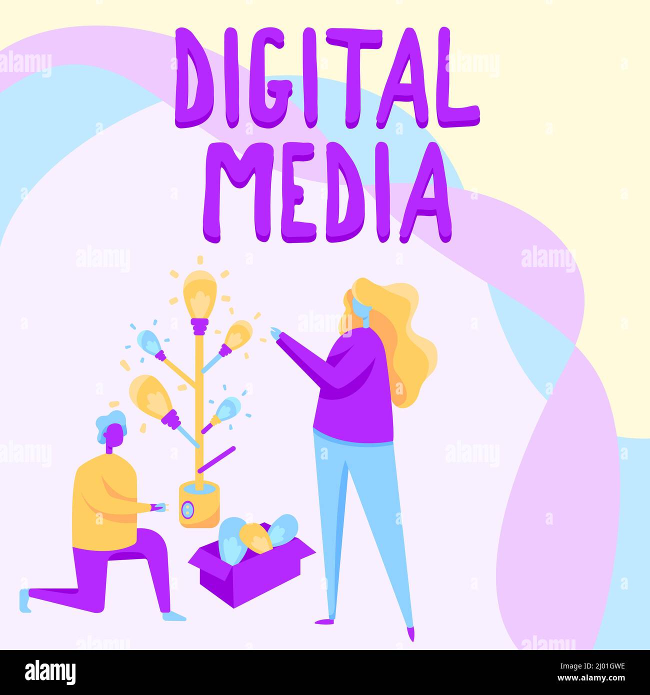 Handwriting text Digital Media. Business showcase digitized content ...