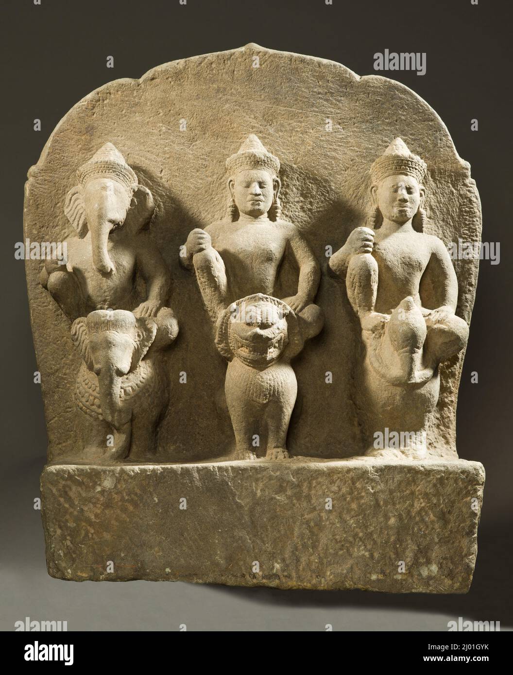 The Hindu Gods Ganesha, Shiva, and Karttikeya on Their Mounts. Cambodia ...