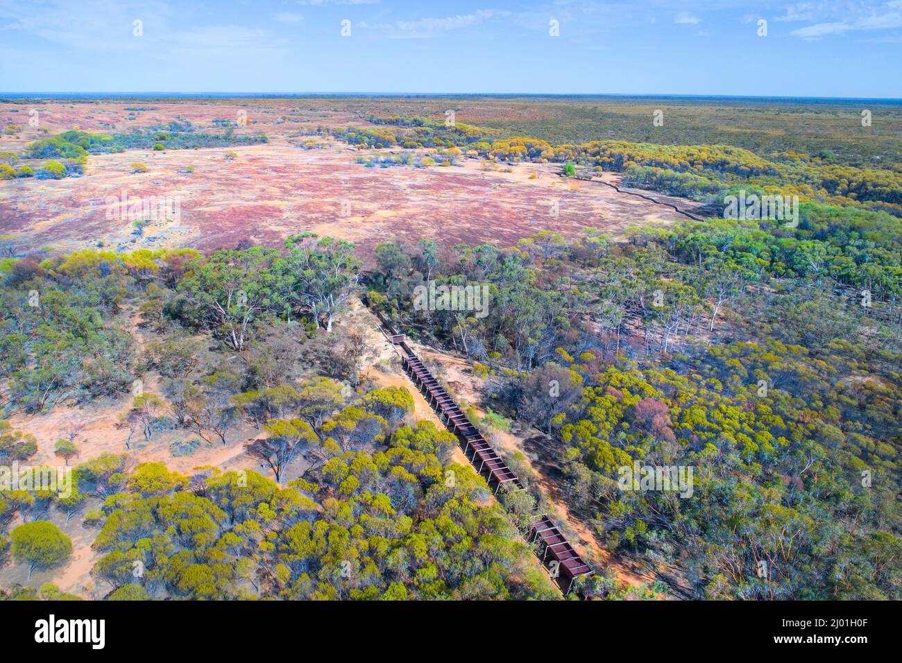 Aerial view of Karalee Rocks, water catchment drain, Western Australia ...