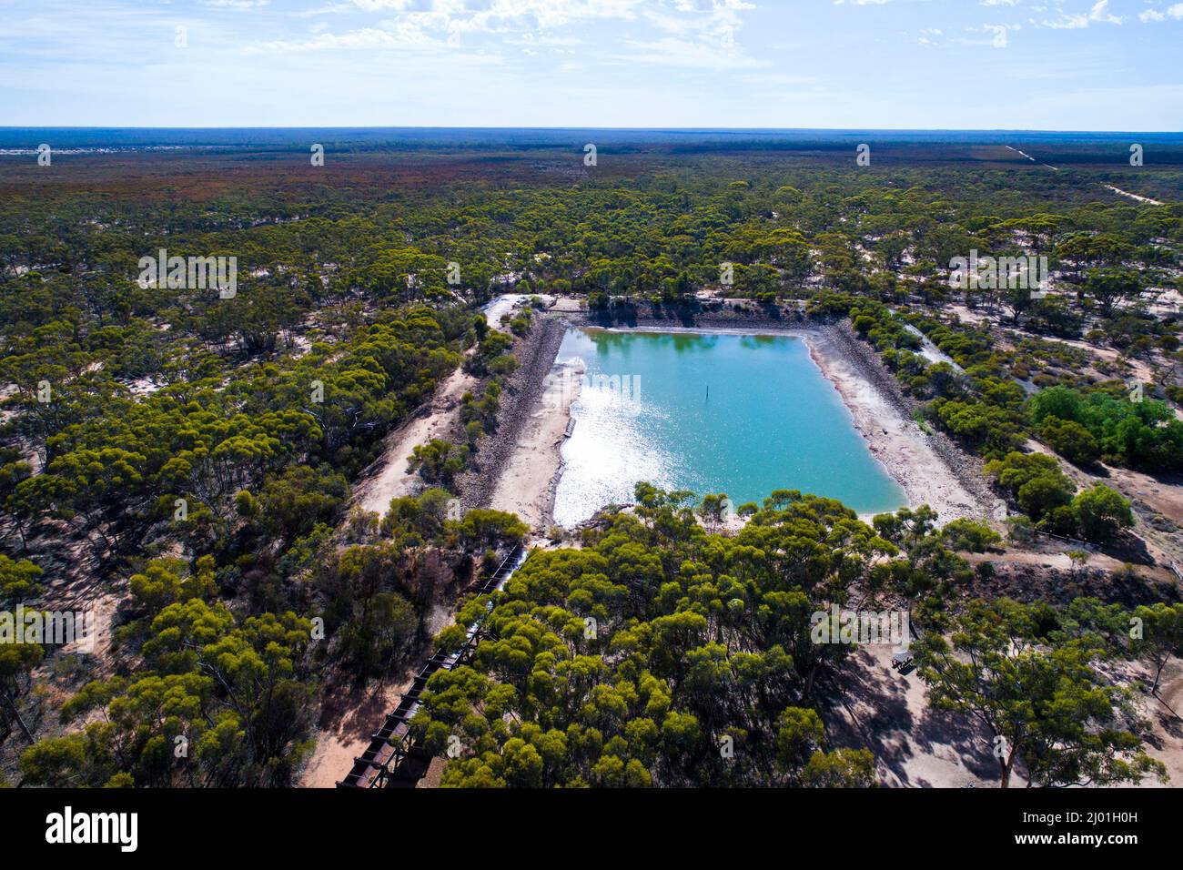 Aerial view of Karalee Rocks, water catchment dam, Western Australia ...