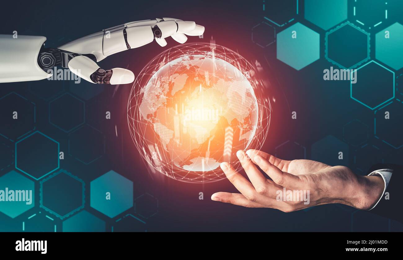 3D rendering futuristic droid robot technology development, artificial intelligence AI, and ...