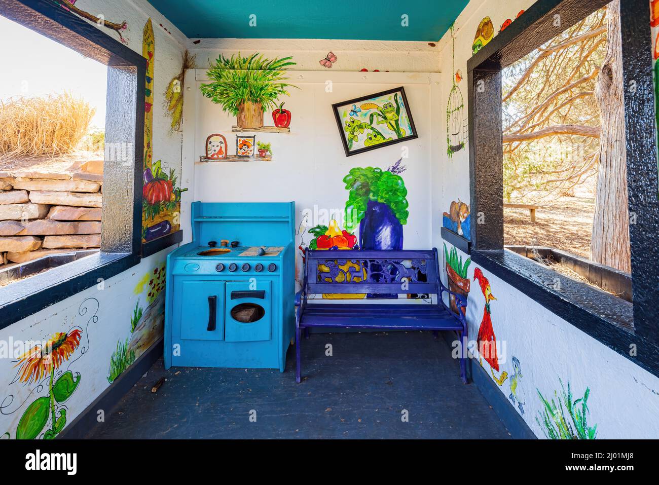 Sunny view of a wooden house in The Botanic Garden of Oklahoma State ...