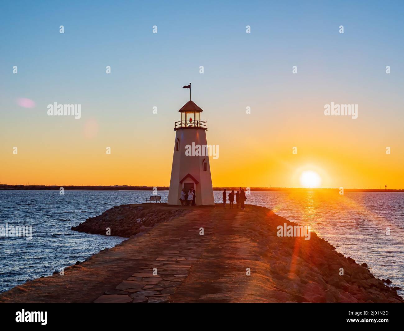 Sunset view of the lighthouse of Lake Hefner at Oklahoma Stock Photo ...