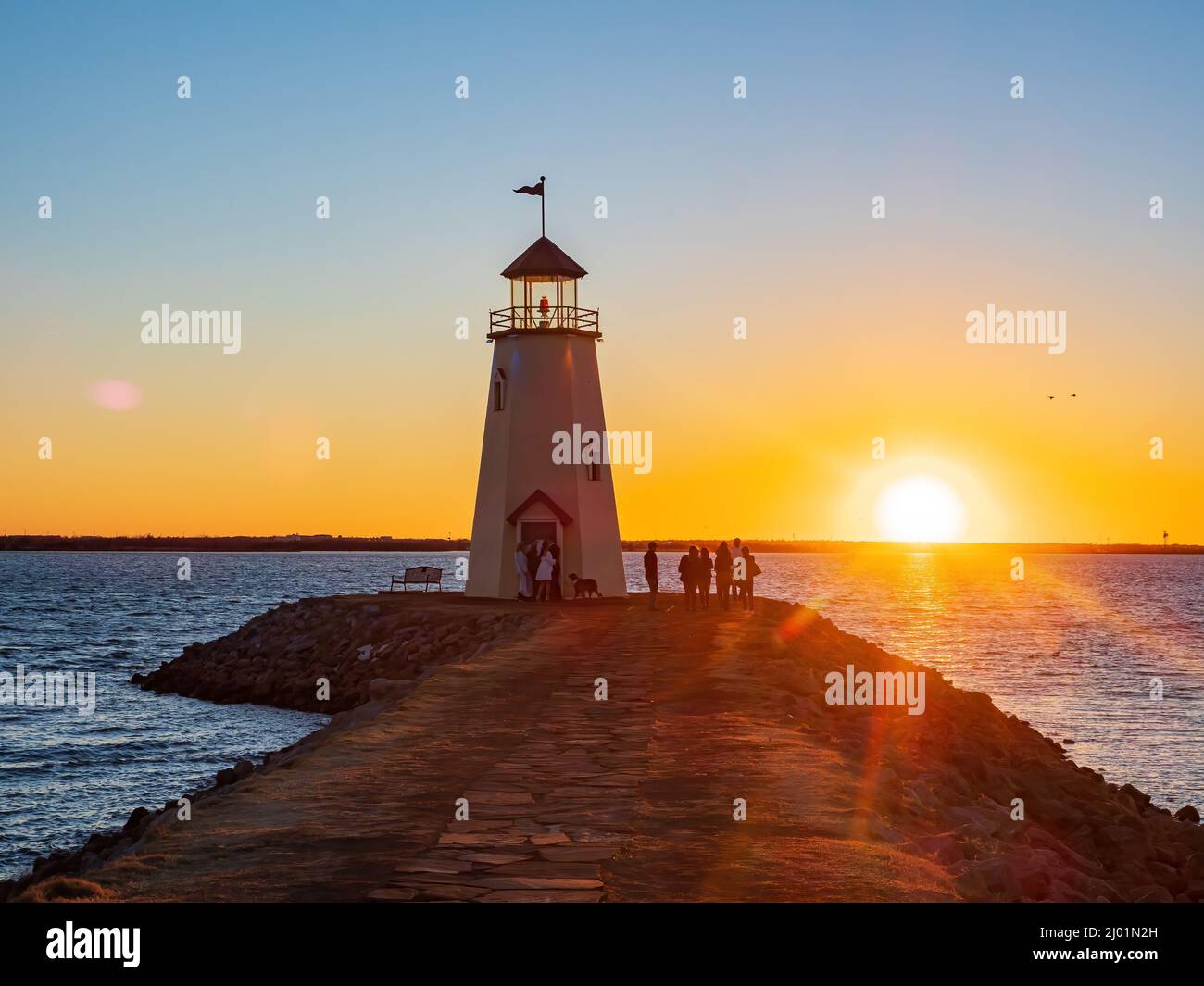 Sunset view of the lighthouse of Lake Hefner at Oklahoma Stock Photo ...