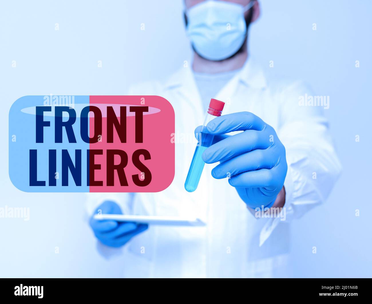 Hand writing sign Frontliners. Business concept most important or ...