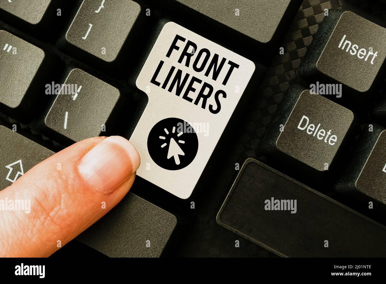 Text caption presenting Frontliners. Word Written on most important or ...