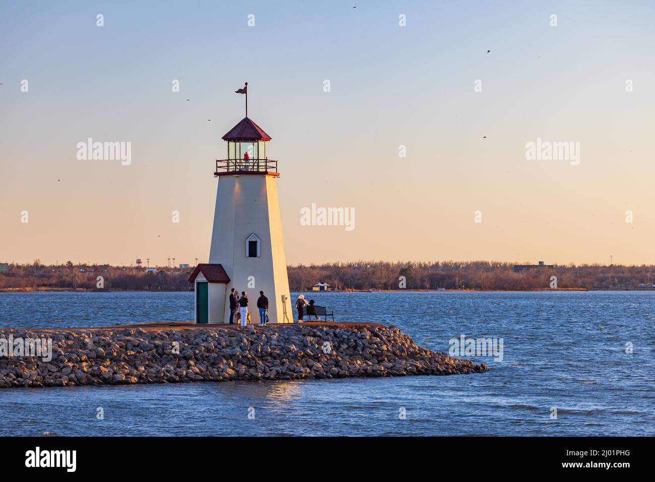 Sunset view of the lighthouse of Lake Hefner at Oklahoma Stock Photo ...