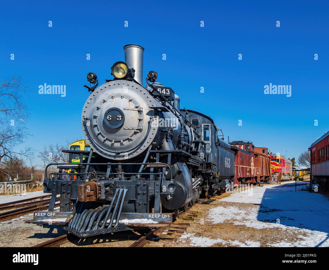 Oklahoma FEB 10, 2022 - Sunny view of the Oklahoma Railway Museum Stock ...