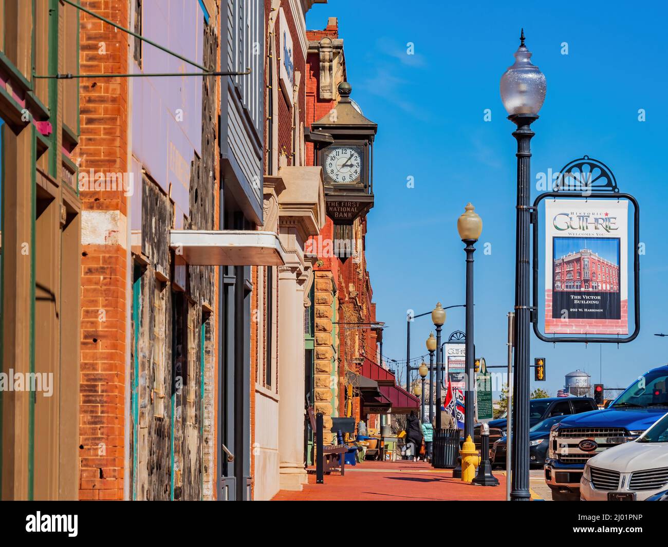 Guthrie, MAR 12 2022 - Sunny exterior view of the Guthrie old town ...
