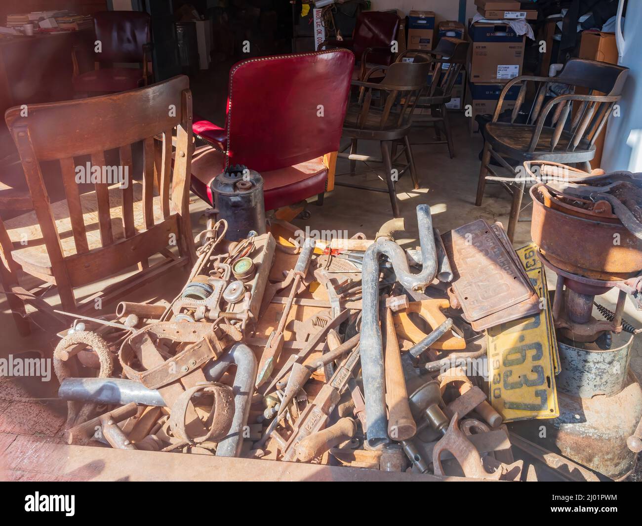 Guthrie, MAR 5 2022 - Sunny interior view of the Hurley plumber Shop ...