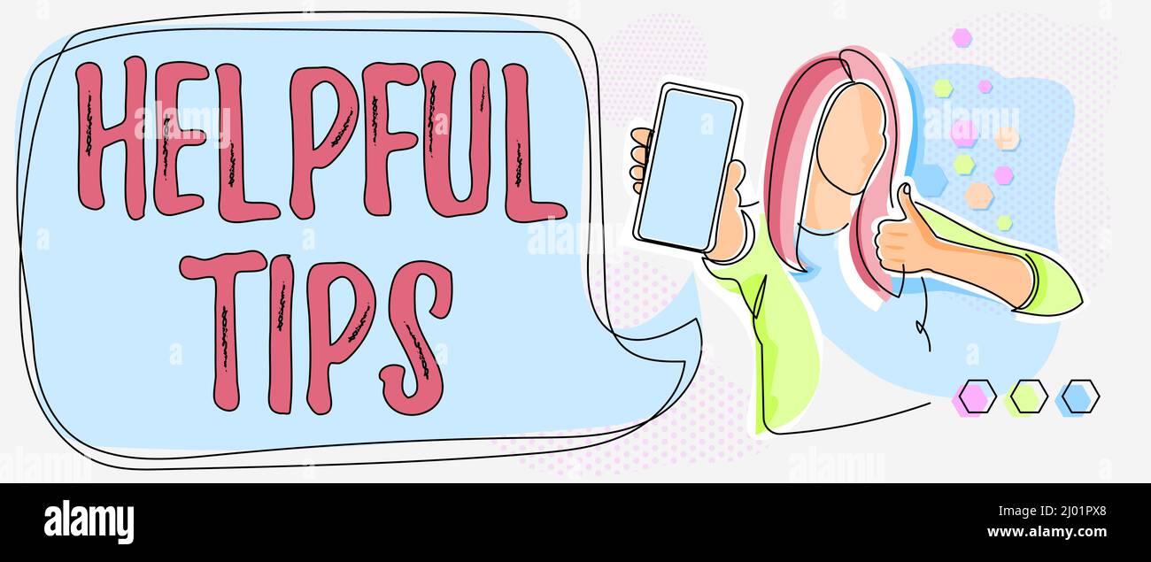 Conceptual caption Helpful Tips. Concept meaning advices given to be ...
