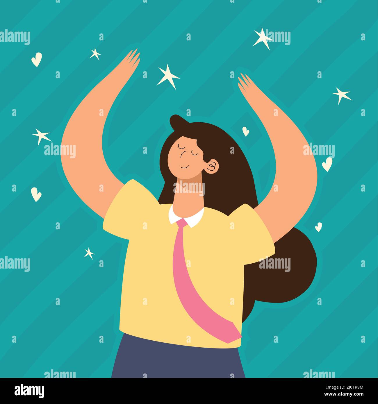 businesswoman celebrating with hands up character Stock Vector Image ...