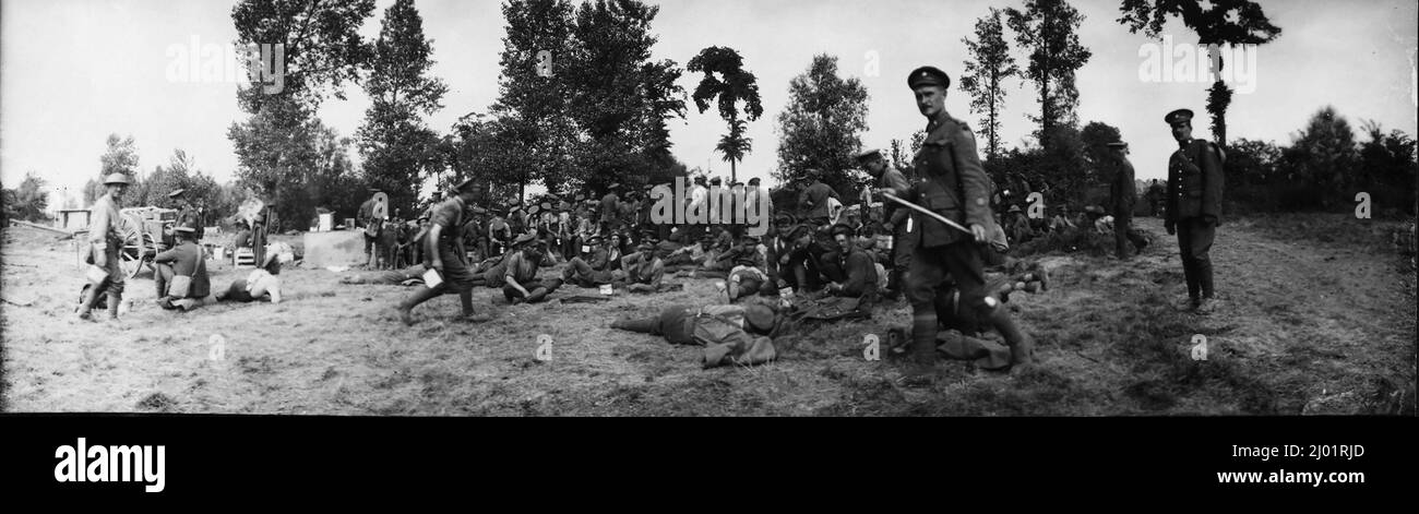 A panoramic photo of soldiers resting at Messines Ridge, Belgium, 1917 ...