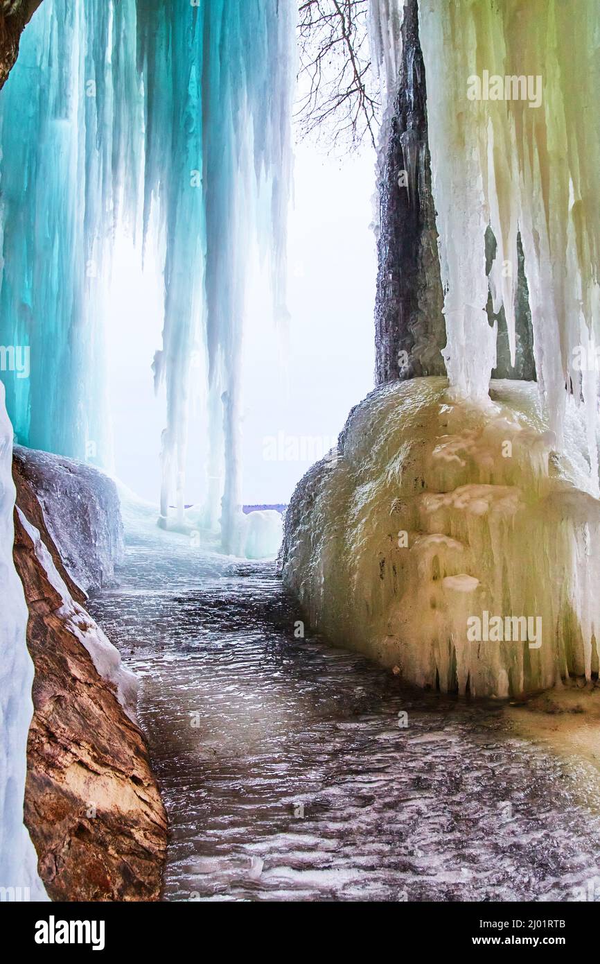 Beautiful frozen ice formations and icicles of blue in cave Stock Photo ...