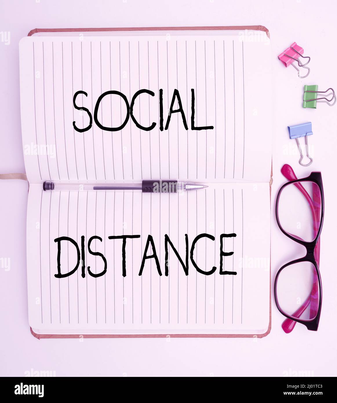Hand writing sign Social Distance. Business overview maintaining a high ...