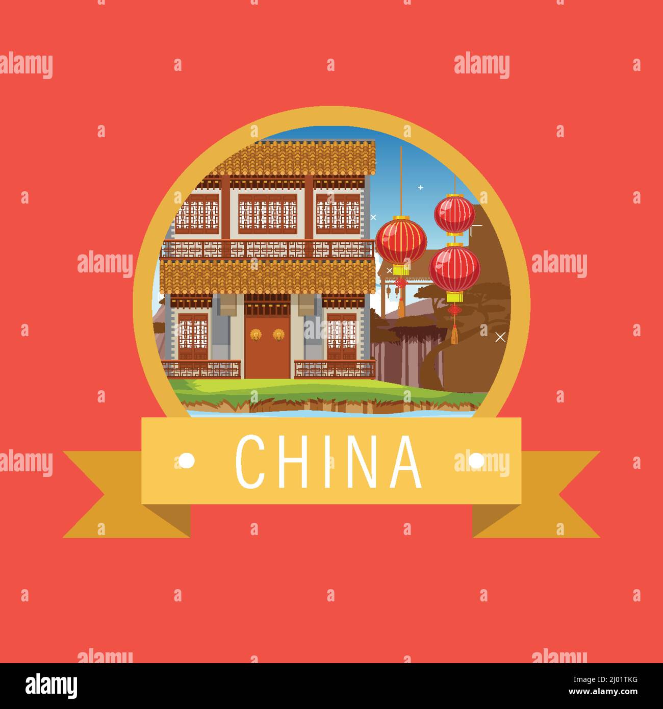 Chinese architecture iconic house building logo illustration Stock ...