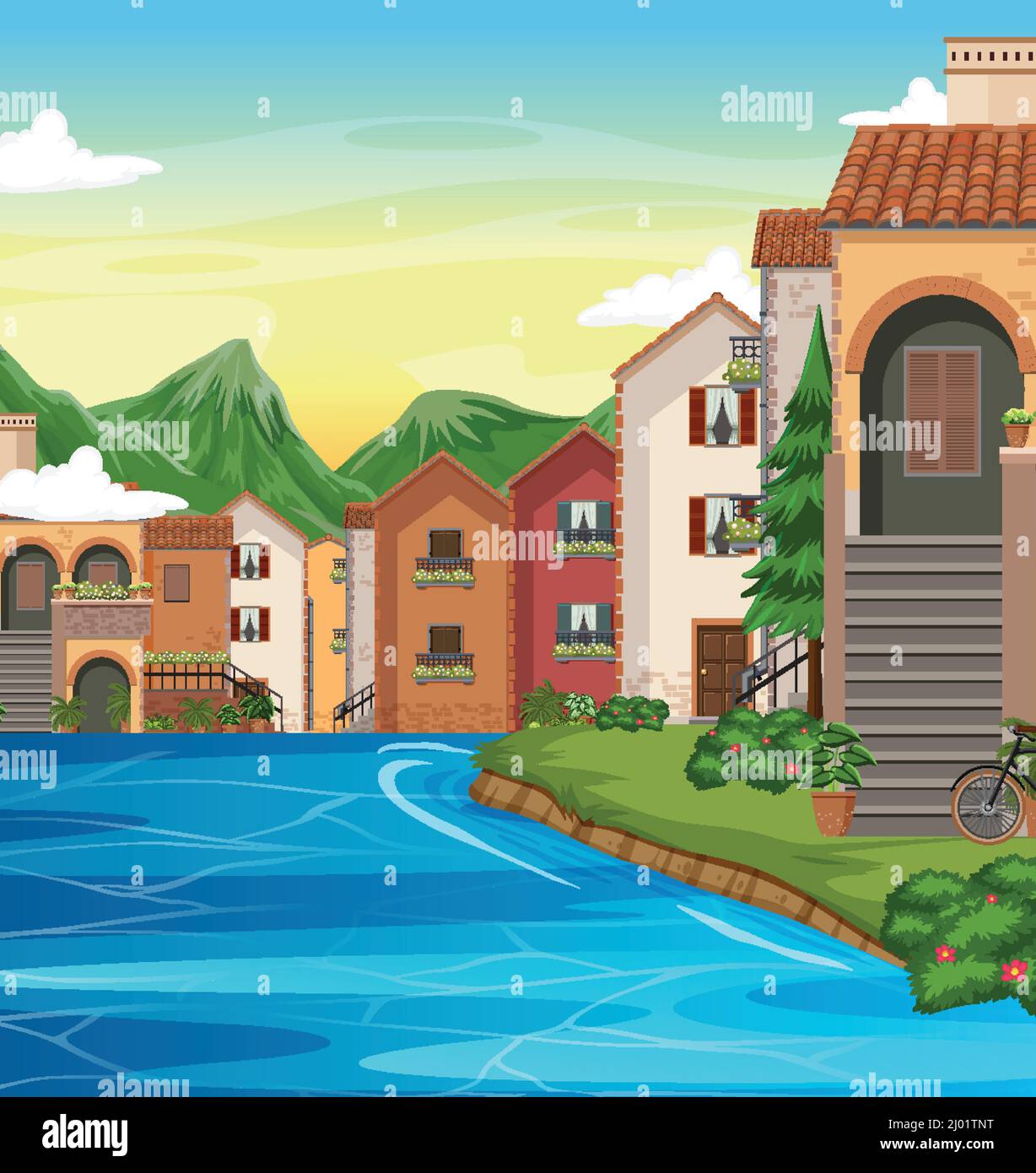 Italy town style house and building landscape illustration Stock Vector ...