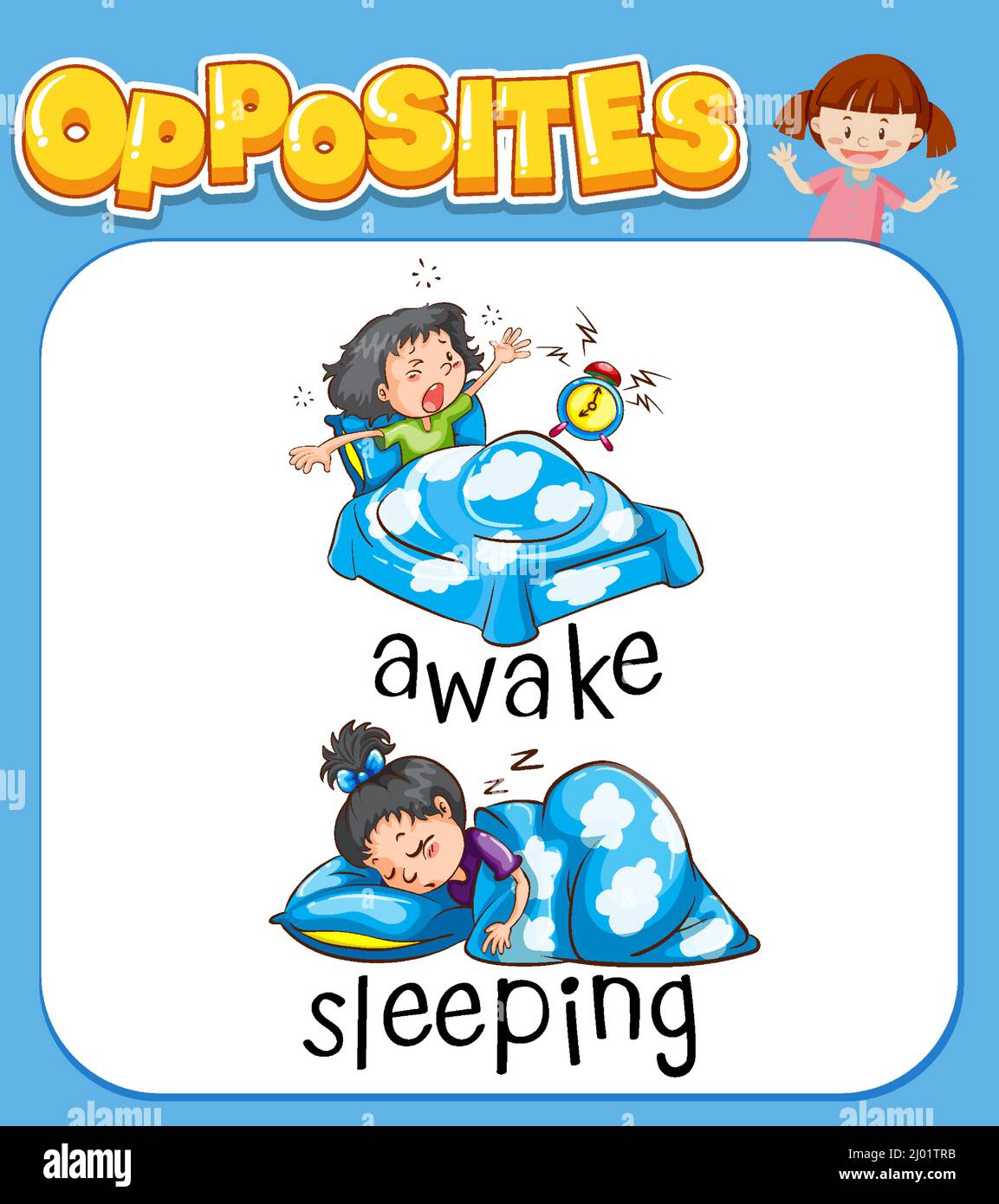 Opposite words for awake and sleeping illustration Stock Vector Image ...