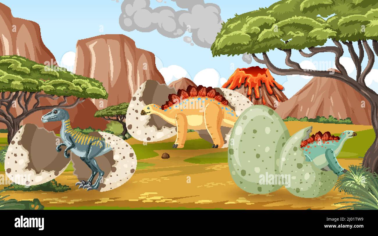 Scene with dinosaurs in the forest illustration Stock Vector Image ...